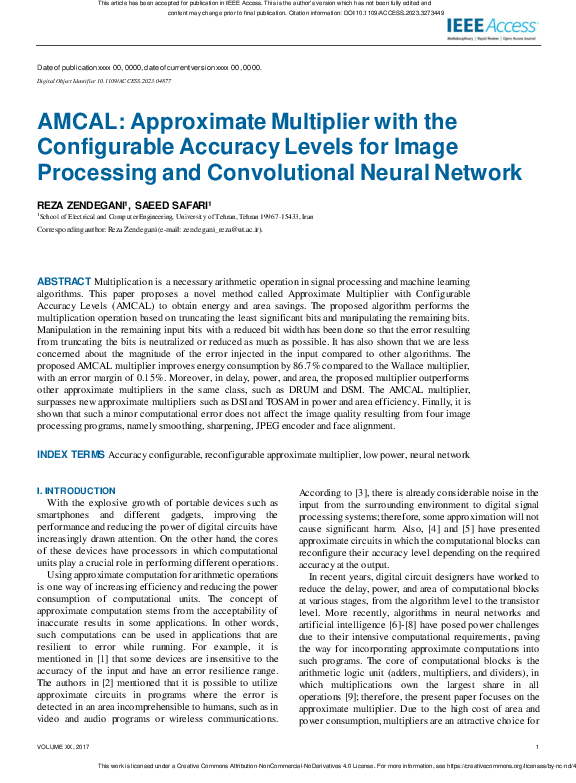 (PDF) AMCAL: Approximate Multiplier with the Configurable Accuracy Levels for Image Processing ...
