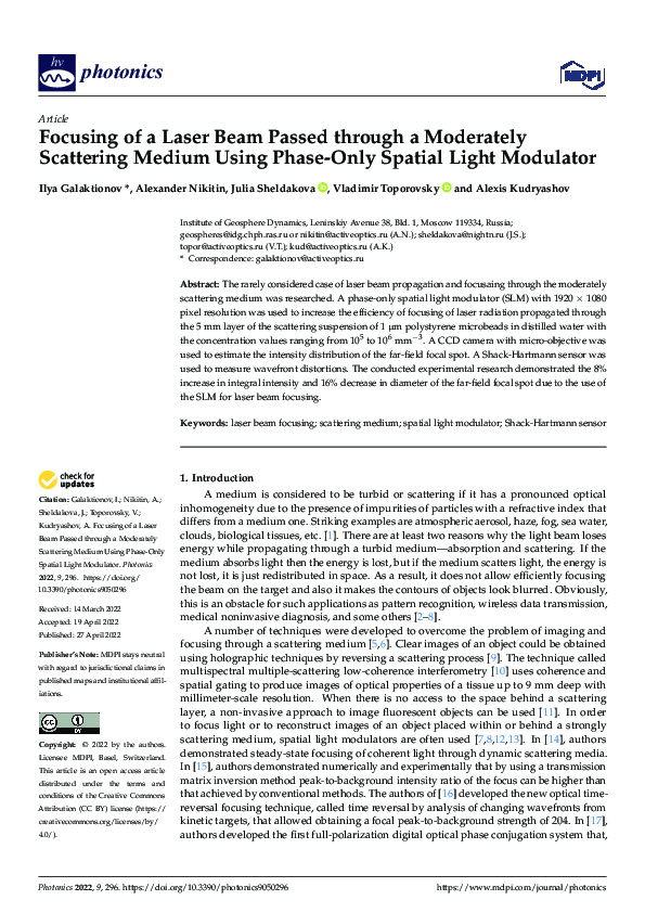 (PDF) Focusing of a Laser Beam Passed through a Moderately Scattering ...