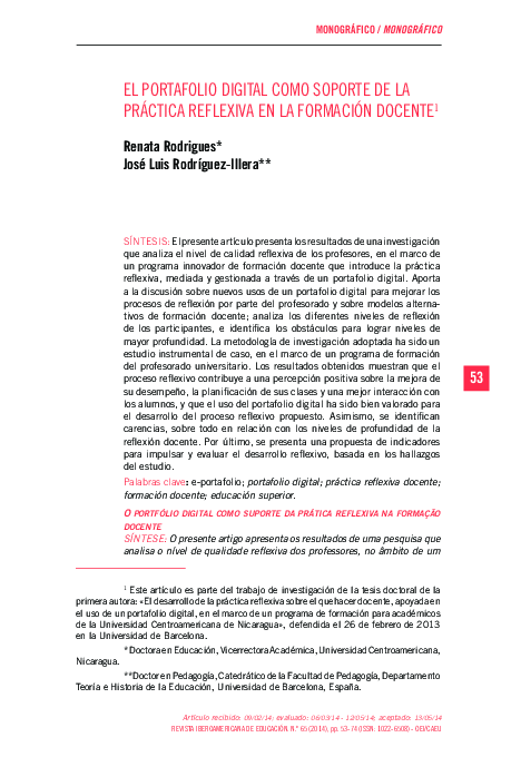 (PDF) El portafolio digital como soporte de la práctica reflexiva en la formación docente