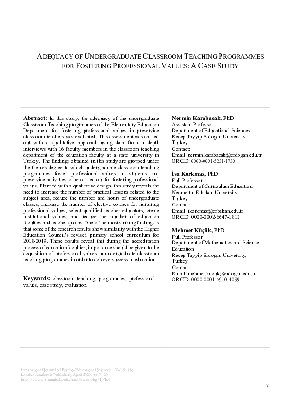 (PDF) Adequacy of Undergraduate Classroom Teaching Programmes for Fostering Professional Values ...