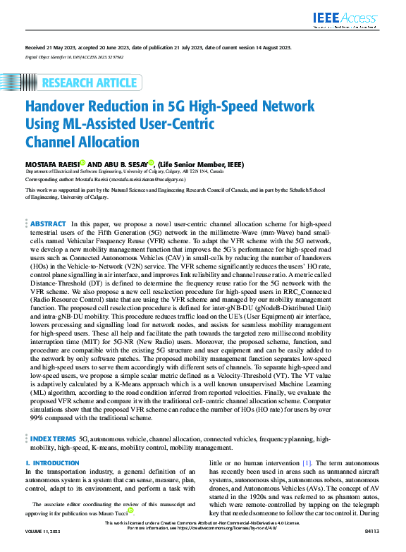 (PDF) Handover Reduction in 5G High-Speed Network Using ML-Assisted User-Centric Channel Allocation