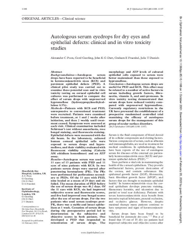 (PDF) Autologous serum eyedrops for dry eyes and epithelial defects ...