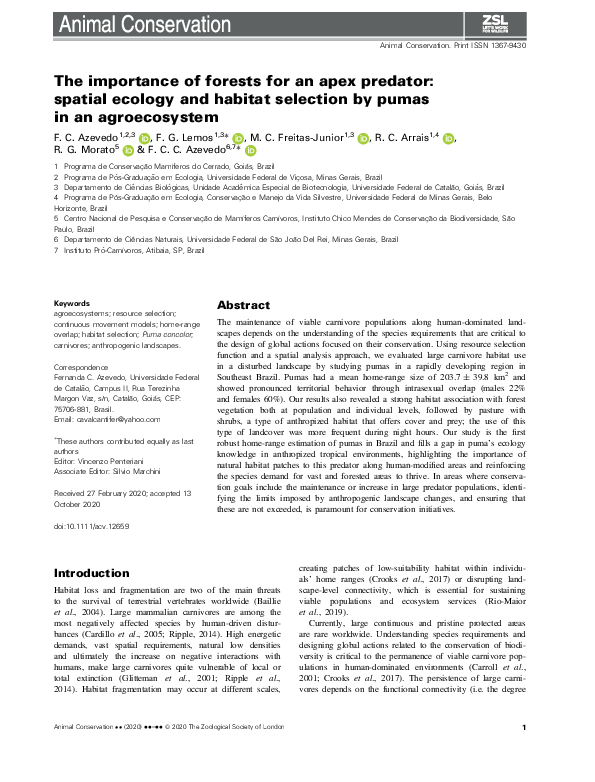 (PDF) The importance of forests for an apex predator: spatial ecology ...