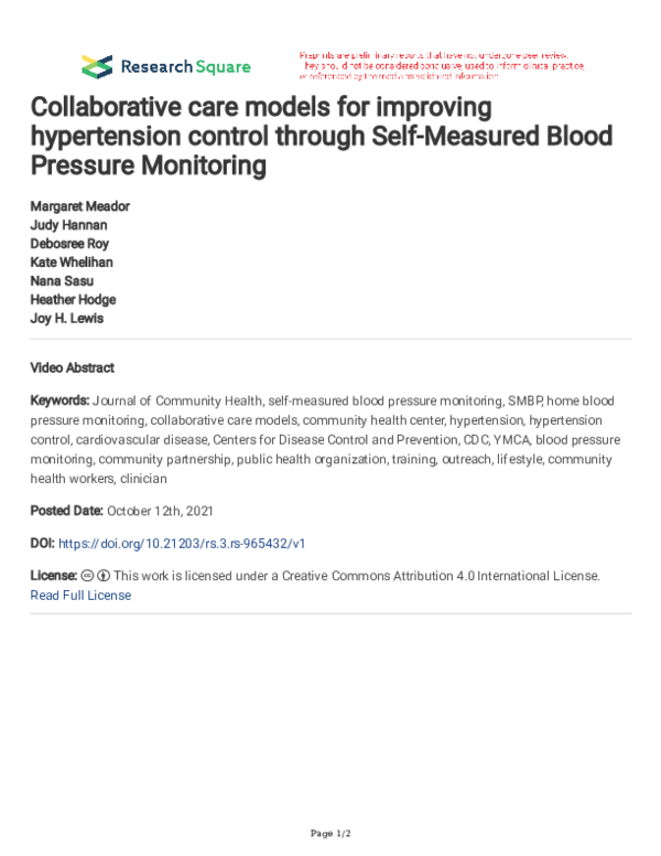 (PDF) Collaborative care models for improving hypertension control ...