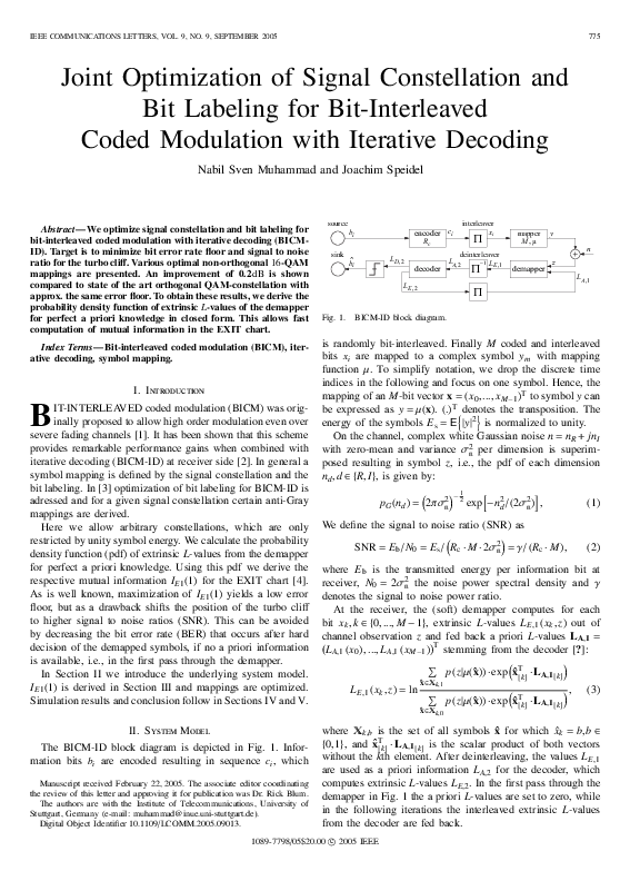 (PDF) Joint optimization of signal constellation bit labeling for bit-interleaved coded ...