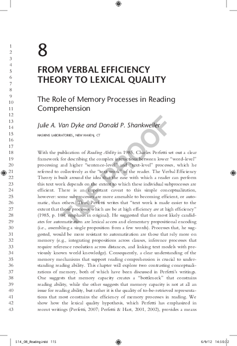 (PDF) From Verbal Efficiency Theory to Lexical Quality: The Role of Memory Processes in Reading ...