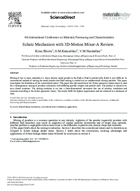 (PDF) Schatz Mechanism with 3D-Motion Mixer-A Review