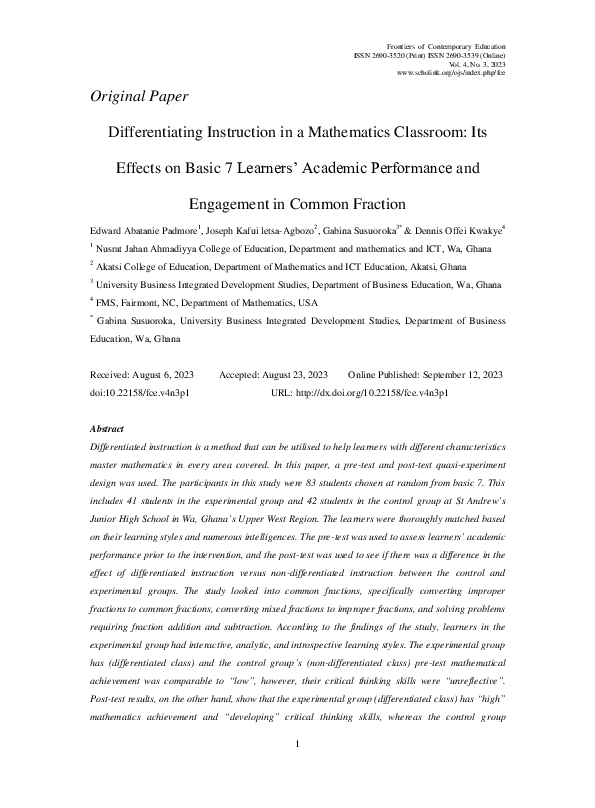 (PDF) Differentiating Instruction in a Mathematics Classroom: Its Effects on Basic 7 Learners ...