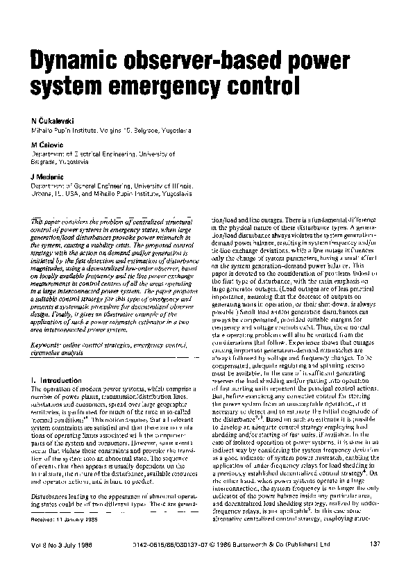 (PDF) Dynamic observer-based power system emergency control