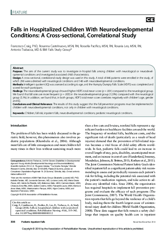 (PDF) Falls in Hospitalized Children With Neurodevelopmental Conditions ...