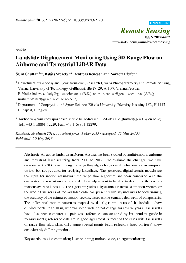 (PDF) Landslide Displacement Monitoring Using 3D Range Flow on Airborne ...