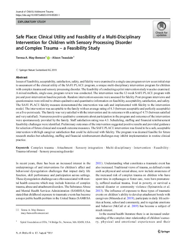 (PDF) Safe Place: Clinical Utility and Feasibility of a Multi ...