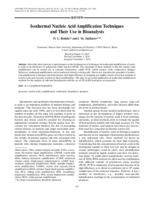 (PDF) Isothermal Nucleic Acid Amplification Techniques and Their Use in Bioanalysis