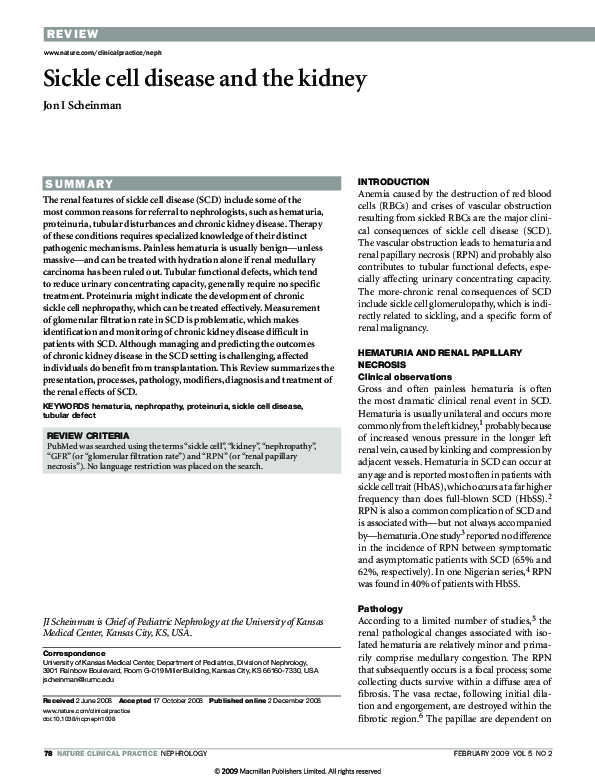 (PDF) Sickle cell disease and the kidney