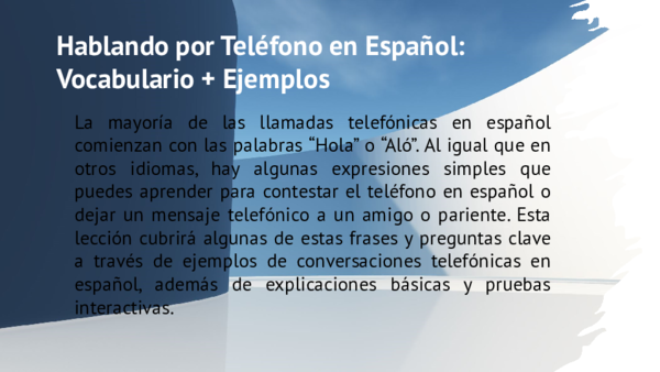 (PDF) Hablando por Teléfono en Español: Vocabulario + Ejemplos