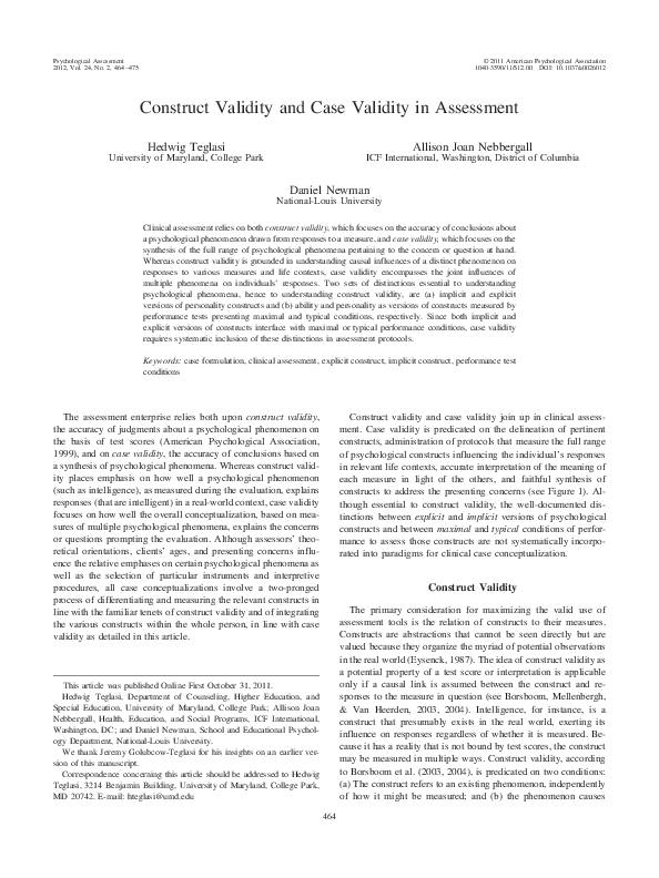 (PDF) Construct validity and case validity in assessment