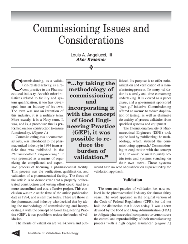 (PDF) Commissioning issues and considerations