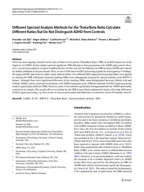 (PDF) Different Spectral Analysis Methods for the Theta/Beta Ratio Calculate Different Ratios ...