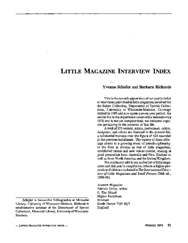 (PDF) Little magazine interview index