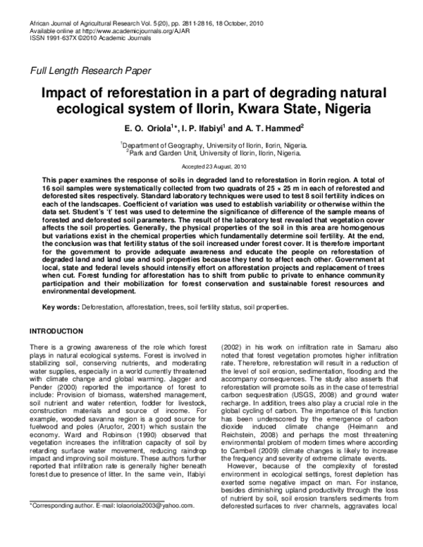 (PDF) Impact of reforestation in a part of degrading natural ecological ...