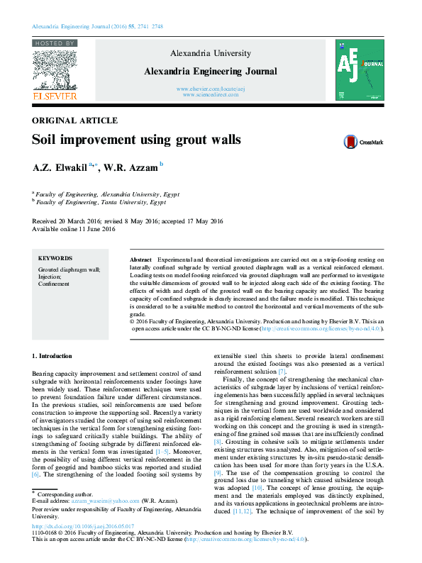 (PDF) Soil improvement using grout walls