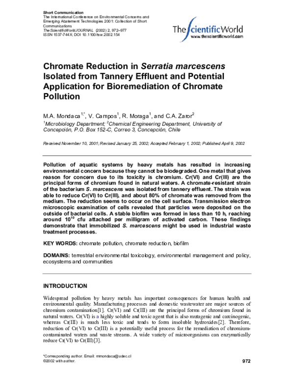 (PDF) Chromate Reduction in Serratia marcescens Isolated from Tannery ...