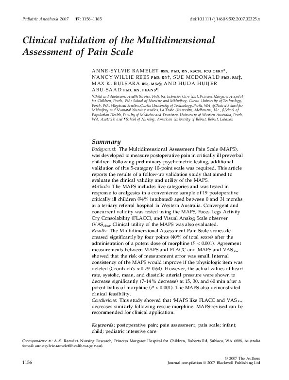 (PDF) Clinical validation of the Multidimensional Assessment of Pain Scale