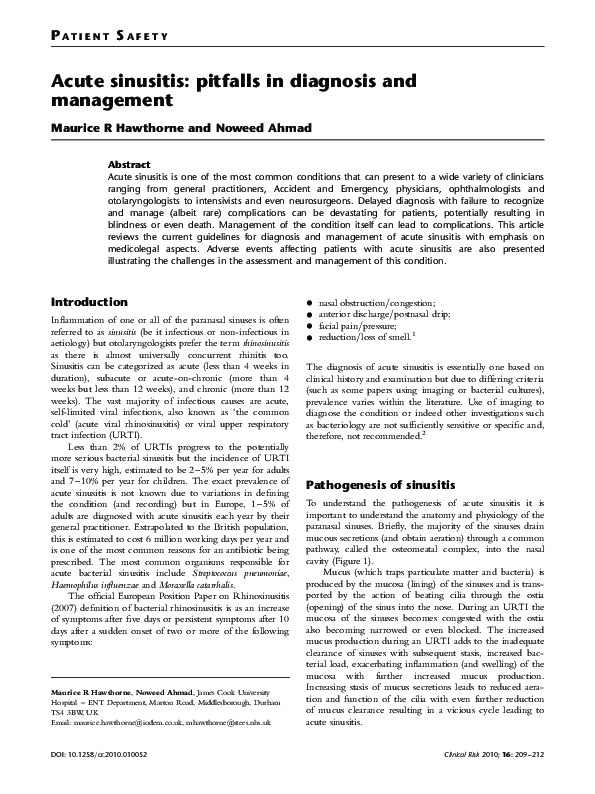 (PDF) Acute sinusitis: pitfalls in diagnosis and management