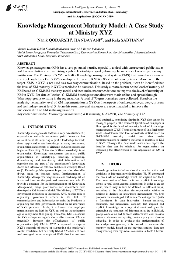 (PDF) Knowledge Management Maturity Model: A Case Study at Ministry XYZ ...