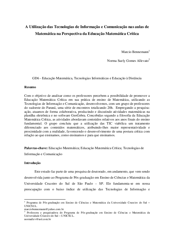 (PDF) Utilização das Tecnologias de Informação e Comunicação nas Aulas ...