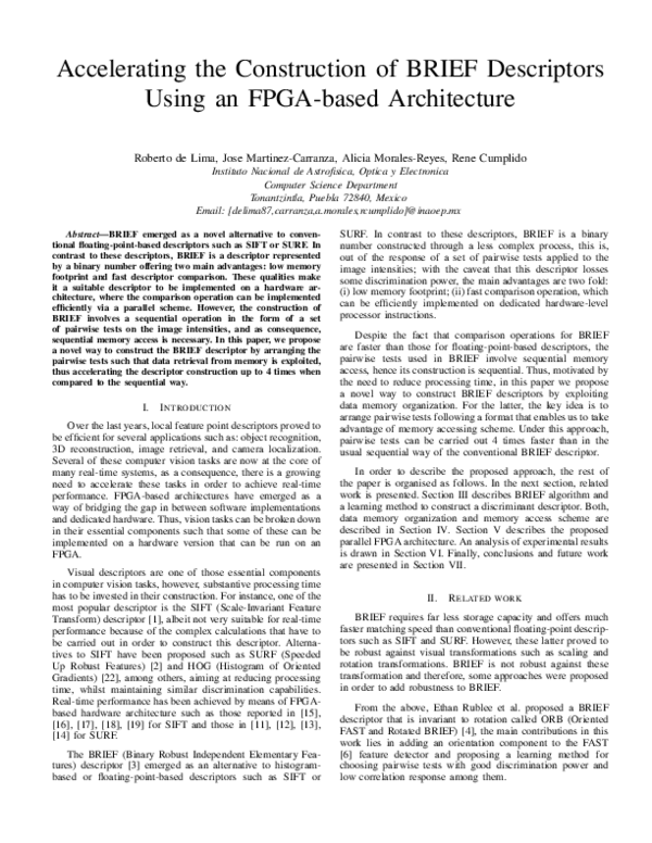(PDF) Accelerating the construction of BRIEF descriptors using an FPGA-based architecture