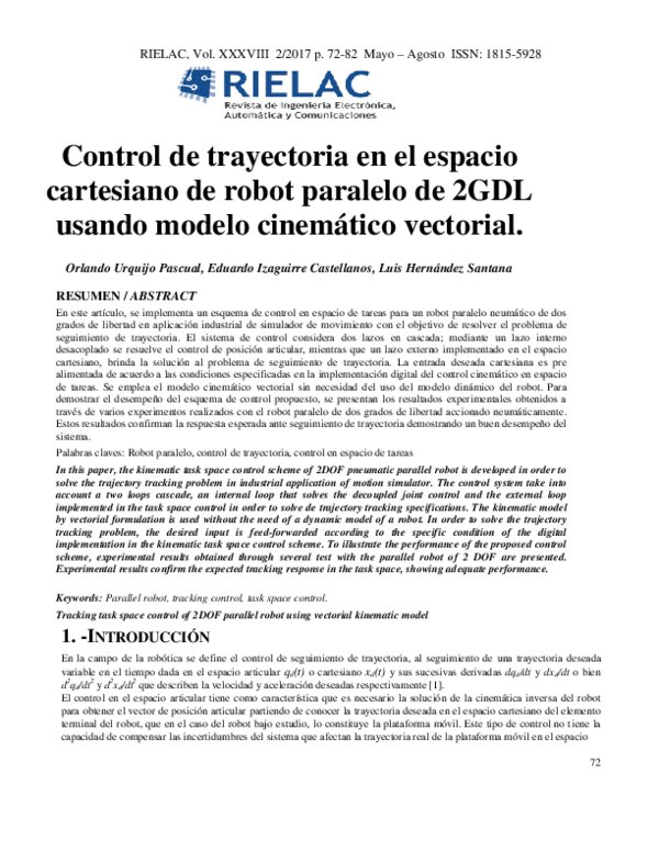(PDF) Control de trayectoria en el espacio cartesiano de robot paralelo ...