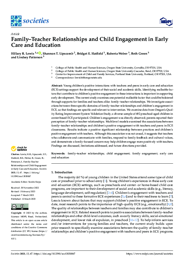 (PDF) Family–Teacher Relationships and Child Engagement in Early Care ...