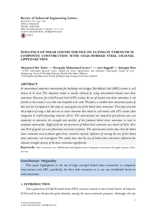 (PDF) Influence of Shear Connector Size on Ultimate Strength in ...
