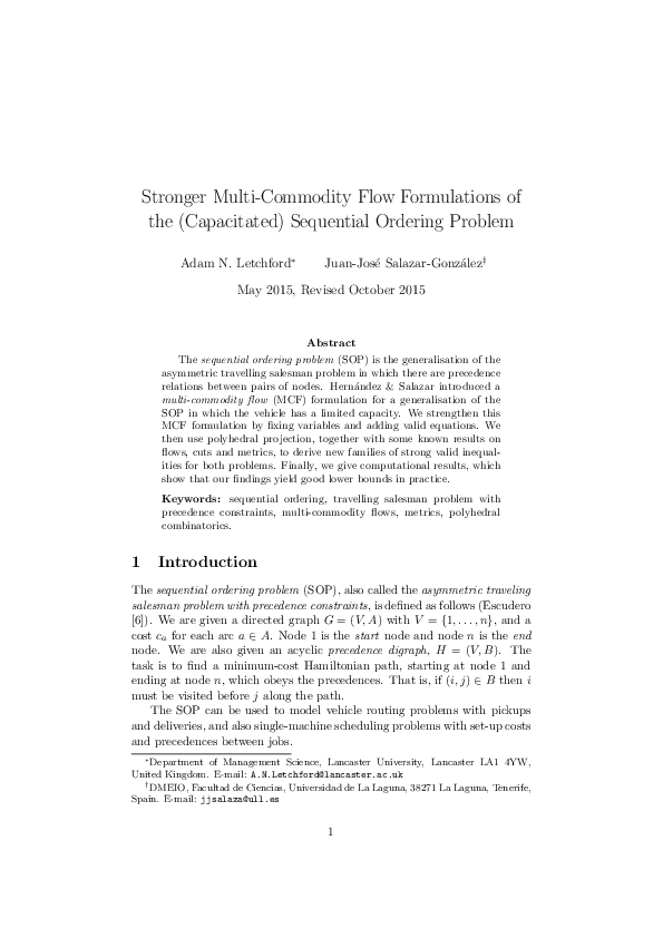 (PDF) Stronger multi-commodity flow formulations of the (capacitated) sequential ordering problem