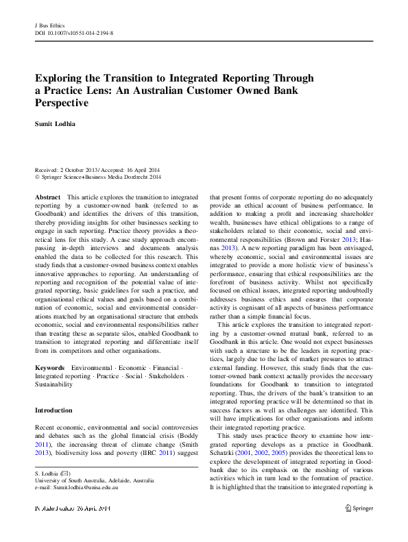 (PDF) Exploring the Transition to Integrated Reporting Through a ...