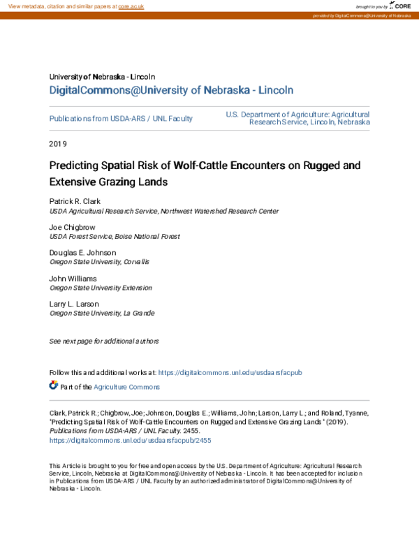 (PDF) Predicting Spatial Risk of Wolf-Cattle Encounters and Depredation