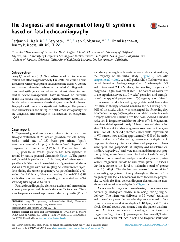 (PDF) The diagnosis and management of long QT syndrome based on fetal ...