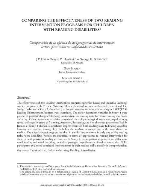 (PDF) Comparing the Effectiveness of Two Reading Intervention Programs ...