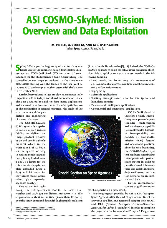 (PDF) ASI COSMO-SkyMed: Mission Overview and Data Exploitation