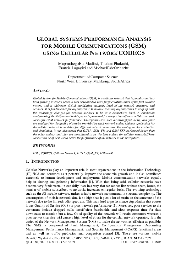 (PDF) Global Systems Performance Analysis for Mobile Communications ...