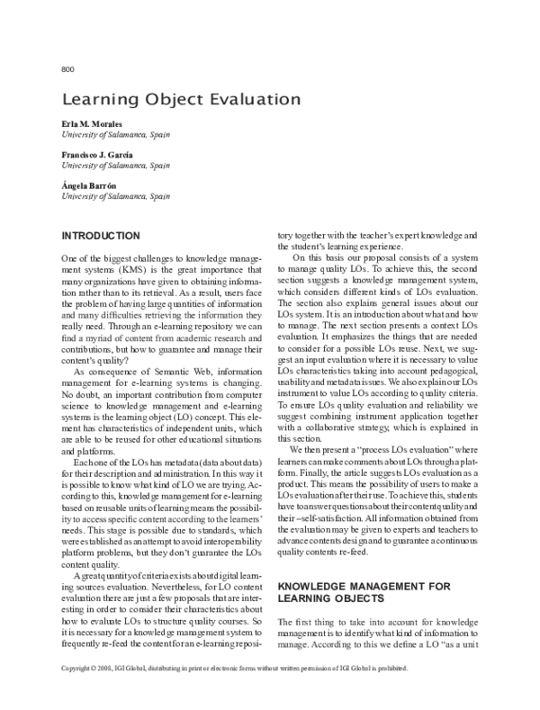 (PDF) Learning Object Evaluation