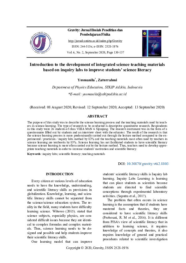 (PDF) Introduction to the development of integrated science teaching materials based on inquiry ...