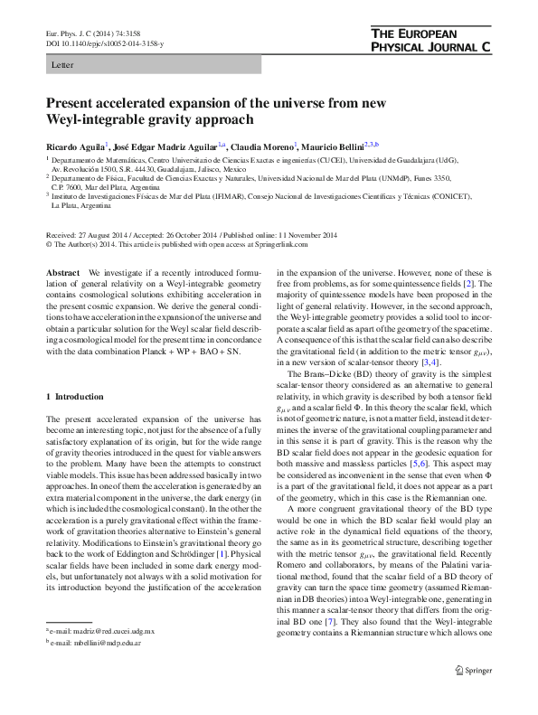 (PDF) Present accelerated expansion of the universe from new Weyl ...