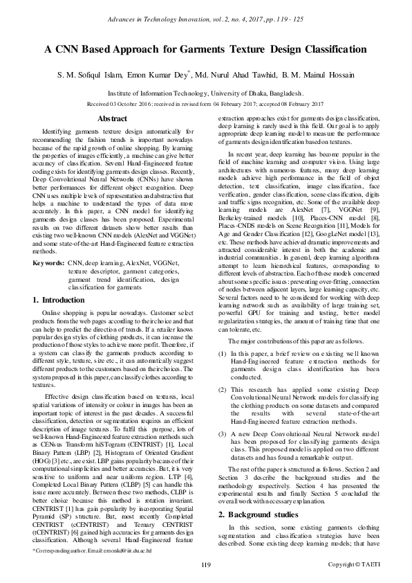 (PDF) A CNN Based Approach for Garments Texture Design Classification