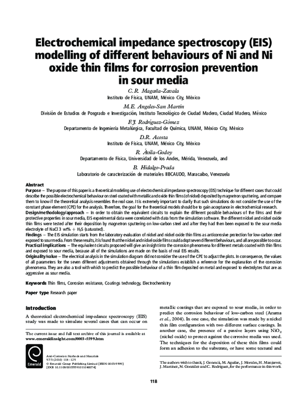 (PDF) Electrochemical impedance spectroscopy (EIS) modelling of different behaviours of Ni and ...