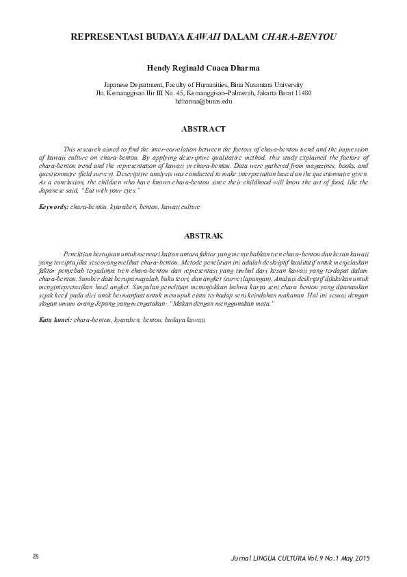 (PDF) Representasi Budaya Kawaii dalam Chara-Bentou