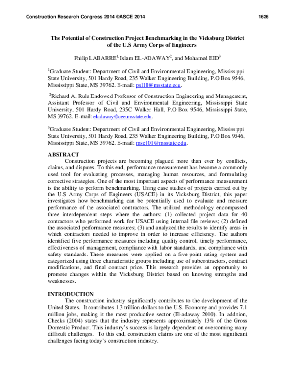 (PDF) The Potential of Construction Project Benchmarking in the ...