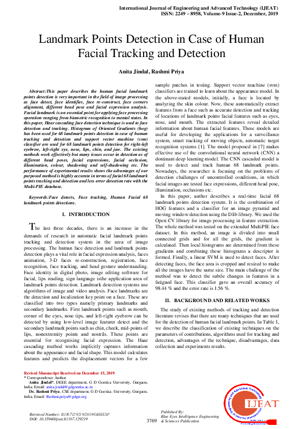 (PDF) Landmark Points Detection in Case of Human Facial Tracking and Detection