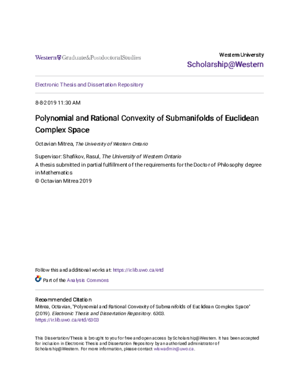 (PDF) Polynomial and Rational Convexity of Submanifolds of Euclidean Complex Space